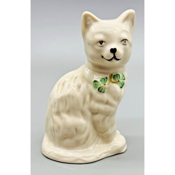 Belleek | Accents | Belleek Quizzical Cat Figurine Green Shamrocks ...